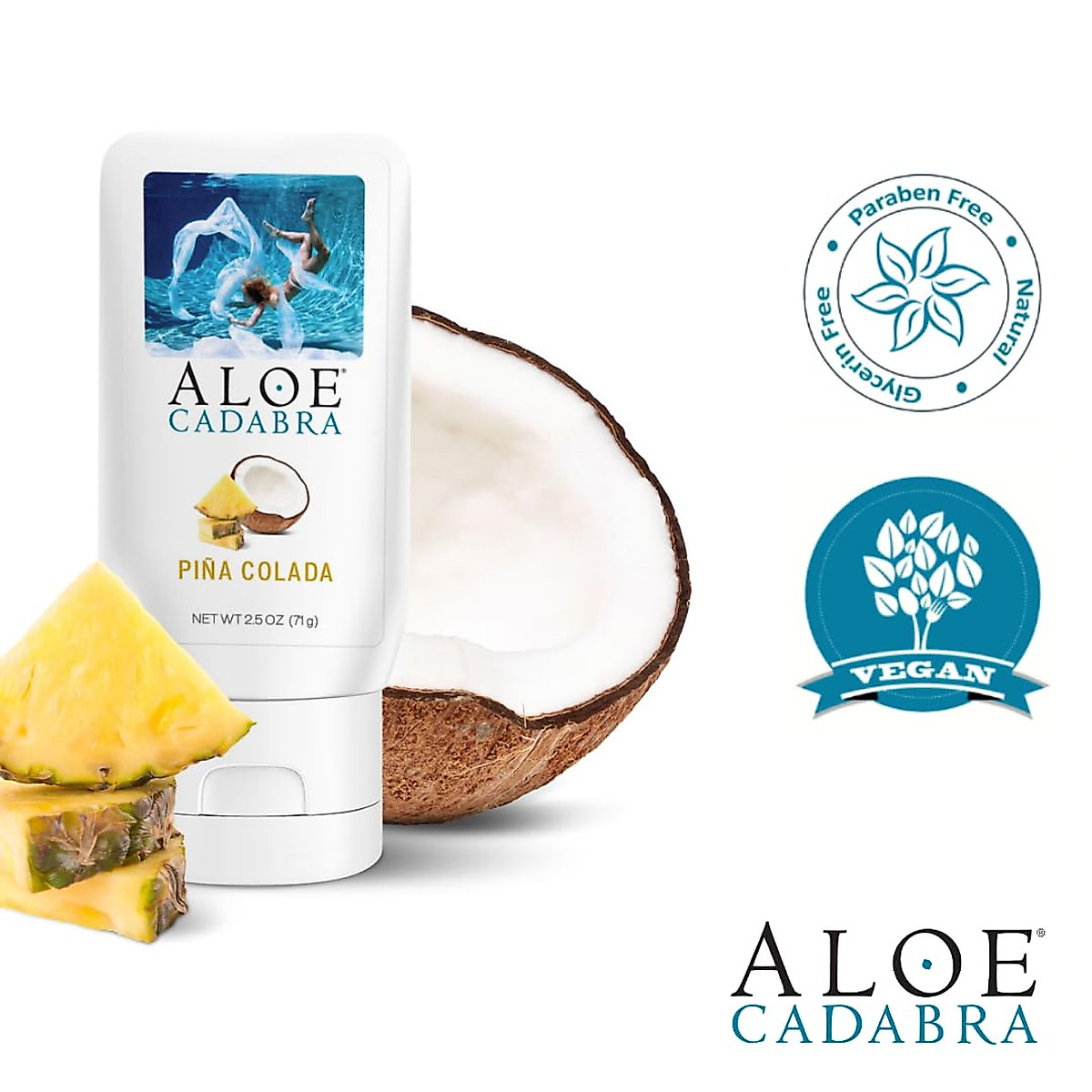 Aloe Cadabra Flavored Personal Lubricant and Vaginal Moisturizer, Organic Edible Aloe Lube for Men, Women and Couples, Non-Staining, pH Balanced, Toy Compatible (Pina Colada, 2.5 Ounces, 2 Pack)