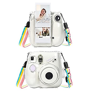 MUZIRI KINOKOO Instax Mini 7+ case, Camera Case for Fuji Instax Mini 7 Plus/Mini 7 + Instant Camera Clear Case with Shoulder Strap and Photo Pocket