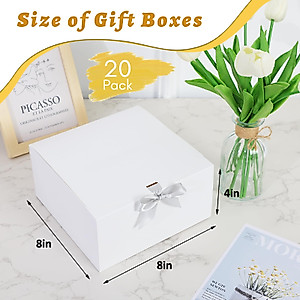 Moretoes 20 Pack Gift Boxes, 8x8x4 Inch White Gift Boxes with Lids, Bridesmaid Proposal Box with Ribbon