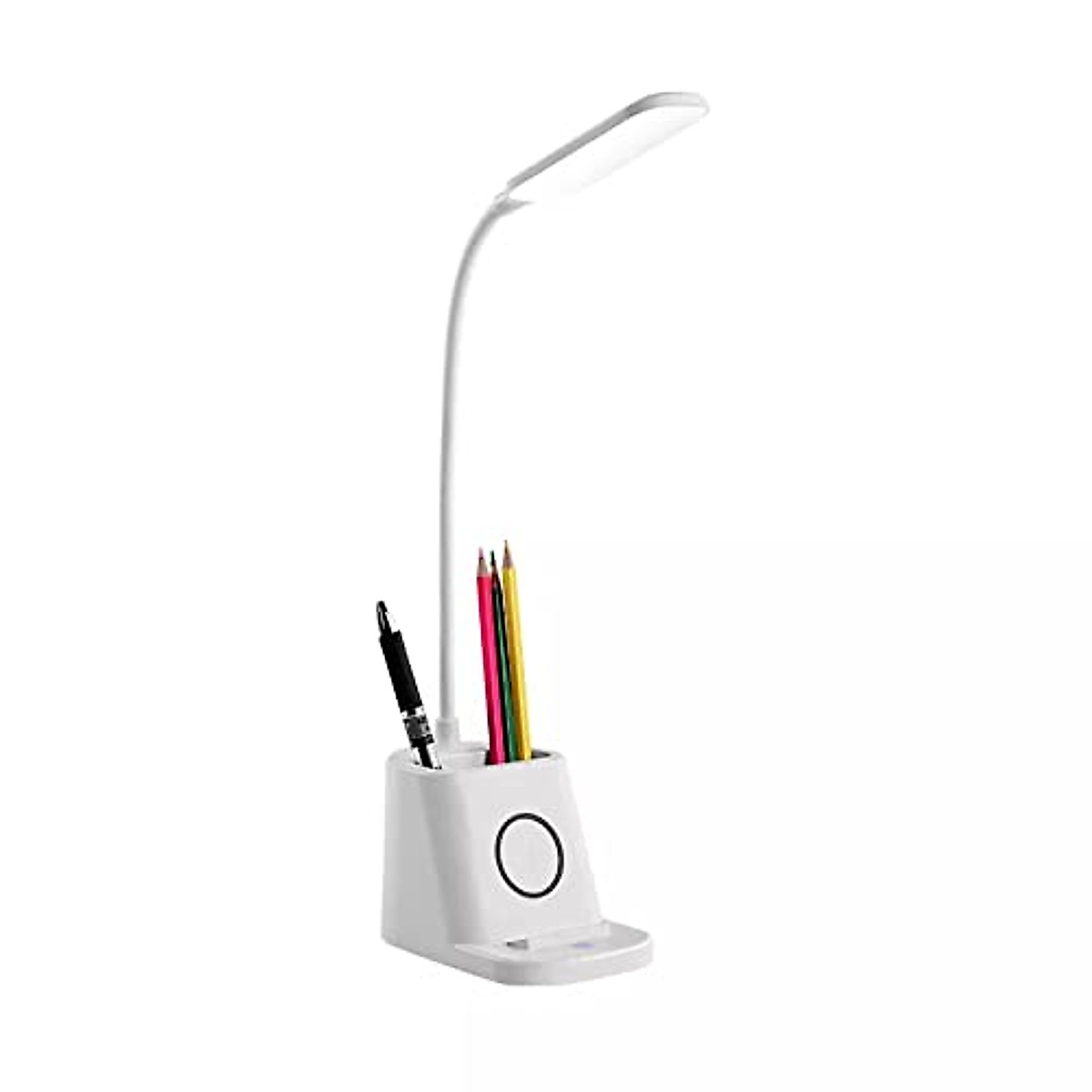 Wireless Phone Charger Table lamp with Pen Holder Minimalist led Desk lamp (White)