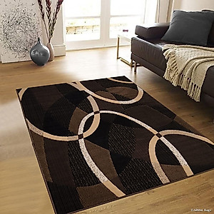 Allstar 8x10 Charcoal Grey and Grey Modern and Contemporary Rectangular Accent Rug with Yellow and Gainsboro Grey Intersecting Ring Design (7' 9" x 9' 8")