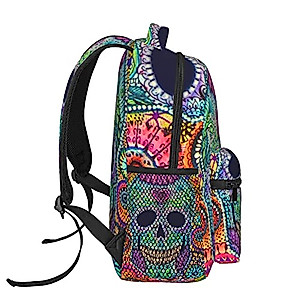 Big Capacity Rucksacks, Multi Color Flower Sugar Skull Art Anti-Theft Multipurpose Shoulder Bag, School Daypack Backpack, Travel and Sport Backpack Rucksack, Book Bag