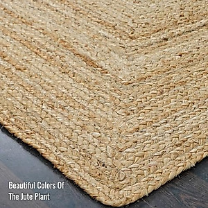 Homespice George Natural Jute Rug 4x6', Beautifully Hand Braided Farmhouse Rug in Rustic Burlap Style, Reversible, and Durable Braided Rug