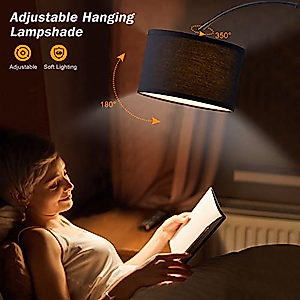 Arc Floor Lamp, Dimmable Floor Lamp Black Morden Standing Lamp with Adjustable Hanging Shade Over Couch Tall Reading Light Curved Floor Lamp with Marble Base for Living Room, Bedroom, Office
