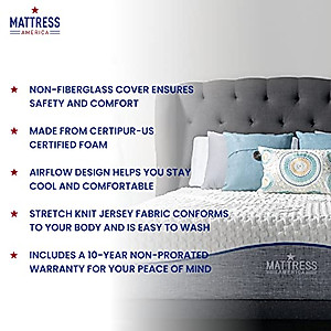 Mattress America Revive Gel Memory Foam Mattress Fiberglass Free, 12" H, Queen