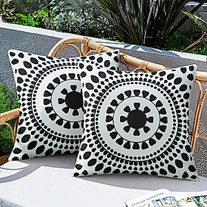 Merrycolor Set of 2 Outdoor Waterproof Throw Pillow Covers Black and White Pillow Covers Floral Decorative Square Pillowcases Farmhouse Boho Outdoor Pillows for Patio Furniture 18x18 Inch