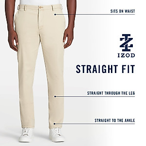 IZOD Men's Saltwater Stretch Flat-Front Chino Pants, Cadet Navy Strt, 38W x 29L