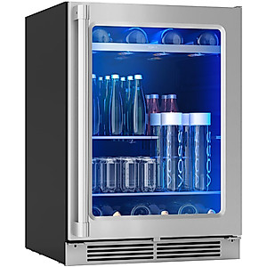 Zephyr 24" Wine Fridge & Beverage Refrigerator Single Zone Under Counter - Mini Wine Cooler Cellars Small Beer Fridge Cabinet Drink Chiller Freestanding Wine Beverage Cooler, 7 bottles,112 cans