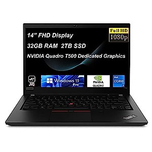 lenovo Newest ThinkPad P14s Gen 2 14" FHD (Intel Core i7-1165G7, 32GB RAM, 2TB SSD, T500 Graphics) Mobile Workstation Business Laptop, Anti-Glare, Backlit, Fingerprint, Win 11 Pro, Black