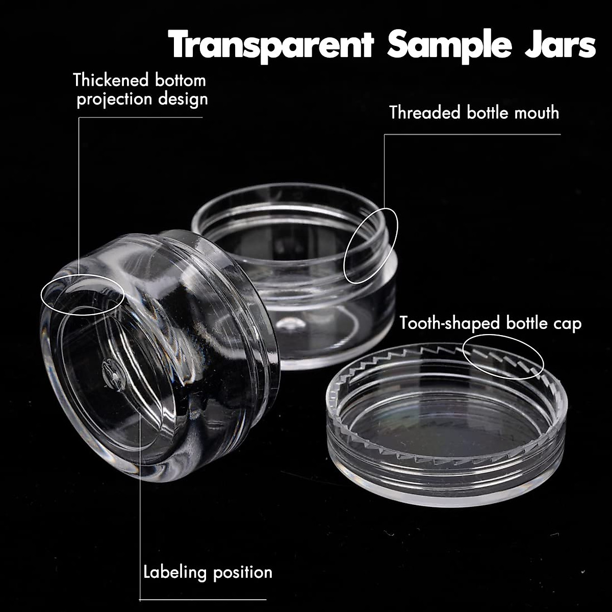 3 Gram Sample Containers with Lids, 50 Count Clear Sample Jars, Empty Lip Balm Containers, Mini Cosmetic Containers with Lids, Makeup Travel Containers with Labels, Mini Disposable Spatulas