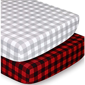 The Peanutshell Crib Sheet Set for Baby Boys or Girls - Red, Black & Grey Buffalo Plaid - 2 Pack Set