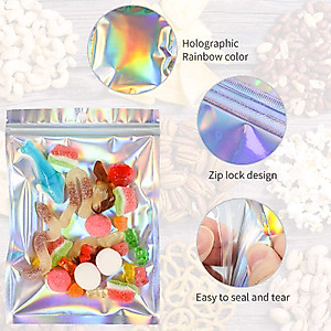 ISKYBOB 100 Pieces Resealable Mylar Zip Lock Bags Rainbow Flat Foil Pouches Smell Proof Food Storage Gift Package Supplies, S