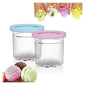 UNDR 2/4/6PCS Creami Deluxe Pints, for Ninja Creami,16 OZ Pint Containers with Lids Safe and Leak Proof Compatible with NC299AMZ,NC300s Series Ice Cream Makers,Pink+Blue-2PCS