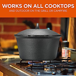 COMMERCIAL CHEF 2 Quart Cast Iron Saucepan, Dutch Oven Cast Iron Saucepan with Lid and Looped Handle, Camping Cookware & Sauce Pan for Indoor & Outdoor Recipes Black