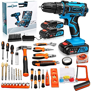 Cordless Drill Power Set, 21V Cordless Drill Set with 3000mAh Battery & Fast Charger, 117 Piece Power Tool Set Combo Kit with Power Drill Driver, 3/8" Chuck Electric Drill Set with 25+1 Clutch