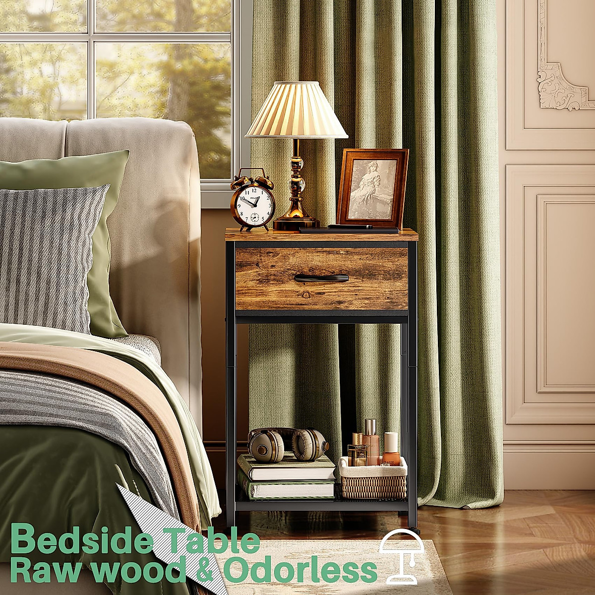 Kitstorack Night Stands Set of 2,End Tables with Drawer for Bedroom Side Table for Home, Small End Table Brown Wood Night Stand Bedroom Nightstands Bedside Table Set of 2 Bedroom Furniture