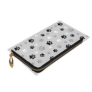 HOMETER Women'S Leather Wallet Animal Paw Prints Coin Purse Travel Credit Card Holder Zipper Purse Cell Phone Handbag