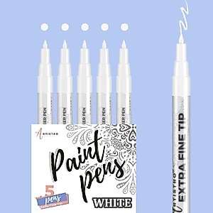 White Paint Pen for Rock Painting, Stone, Ceramic, Glass, Wood, Tire, Fabric, Metal, Canvas. Set of 5 Acrylic Paint White Marker Water-based Extra-fine Tip
