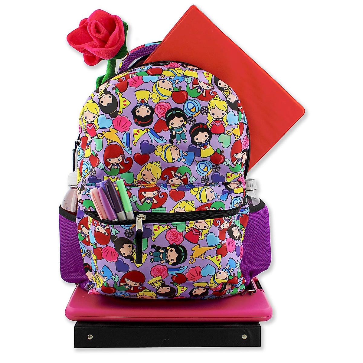 Disney Princess Emoji Girl's 16 Inch School Backpack Bag (One Size, Purple)