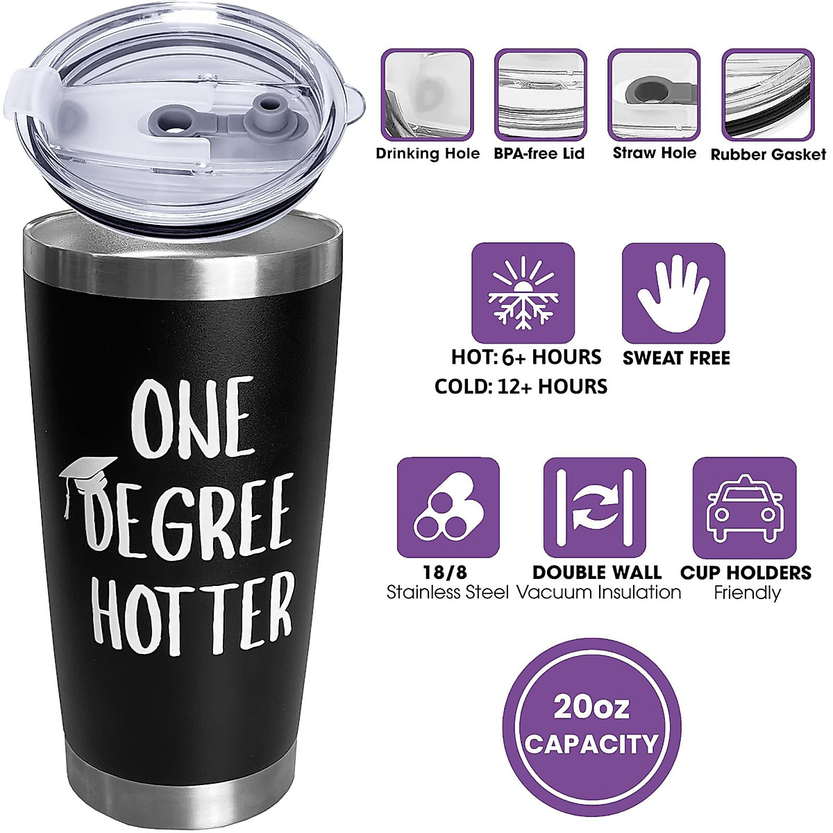 QSLST One Degree Hotter Tumbler 20 Ounce Graduation Gifts For Her Tumbler 20oz - One Degree Hotter Souvenir Tumbler For Masters Degree Phd Graduation Gifts - Graduation Party Decors