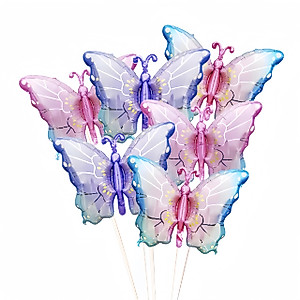 6Pcs Butterfly Balloons Gradient Butterfly Foil Mylar Balloon/Butterfly Theme Birthday Party/Wedding/Baby Shower/Fairy Garden Butterfly Themed Party/Spring Break Theme Party/Tea Party/Bridal Shower