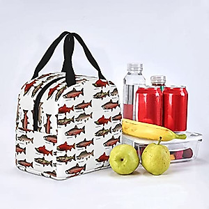 ASEELO Salmon Print Insulated Lunch Box Bag Portable Aluminum Foil Thickened Lunch Bag With Rice Tote Bag