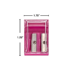 Emraw Dual Blade Square Sharpener with Receptacle to Catch Shavings for Regular/Oversize Pencils & Crayons Designed in Blue, Green, Pink & Black Plastic – Great for School, Home & Office (8 pack)