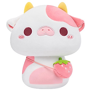 Mewaii Scented Stuffed Animal, Cute Strawberry Cow Plush with Sweet Strawberry Scented Microbeads, Pink Strawberry Plush Toy for Hugging Plush & Decor Pillow
