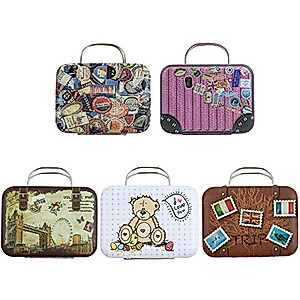 Framendino, 5 Pack Mini Suitcase Boxes Small Cartoon Tin Rectangular Handbag Tin Jewelry Coin Container for Party Wedding Decorations