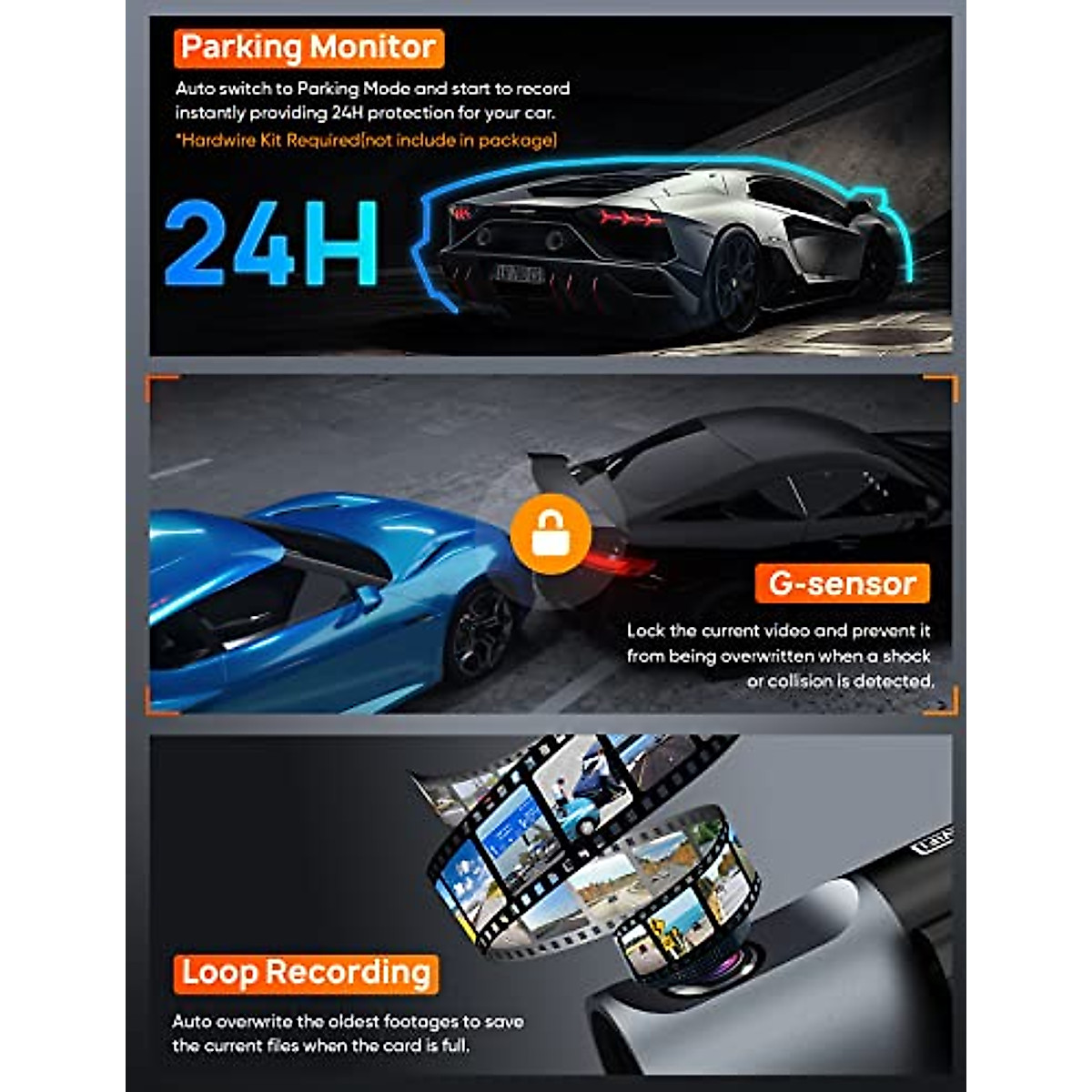 Dash Cam 4K WiFi 2160P Dash Camera for Cars, Car Camera Dash Cam Front Recorder, Dashcam for Cars with App, 24 Hours Parking Mode, G-Sensor, Night Vision, Loop Recording, Support 256GB Max