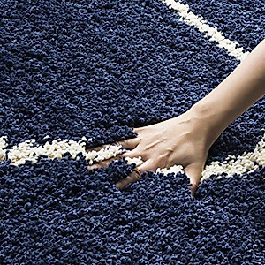 SAFAVIEH Hudson Shag Collection Area Rug - 8' x 10', Navy & Ivory, Moroccan Ogee Trellis Design, Non-Shedding & Easy Care, 2-inch Thick Ideal for High Traffic Areas in Living Room, Bedroom (SGH280C)