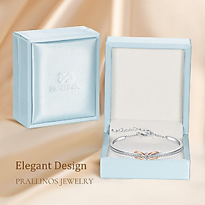 Praelinos Infinity Love Symbol Bracelet for Women 18K White/Rose Gold Plated Bracelet Silver Tone Jewelry 5A Cubic Zirconia Bracelets Mothers Day Valentine's Day Christmas Gifts for Mom