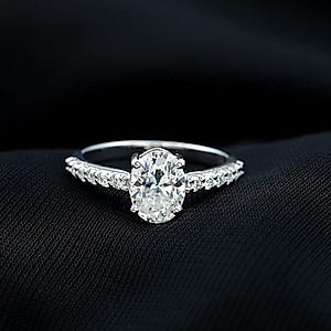 Rosec Jewels Certified Moissanite 6X8 MM Oval Engagement Ring for Women, D-VS1 Quality, Oval Cut Engagement Ring - Ready To Gift, 14K White Gold, Size:US 6.00