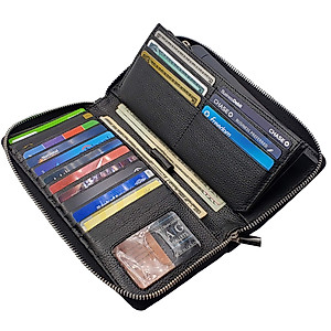 AG Wallets Women's Genuine Leather Large Capacity Wristlet with RFID Protection (Black)