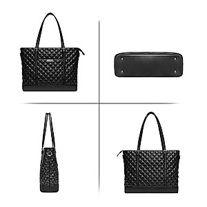 MOSISO Laptop Tote Bag for Women, 15.6 inch Briefcase Computer Bag Compatible with MacBook, HP, Dell, Asus Notebook, 16 inch Large Capacity Rhombus Quilted Leather Laptop Bag with Small Purse, Black
