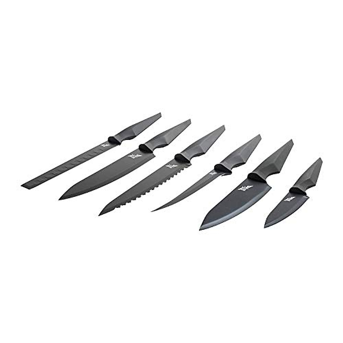 Edge of Belgravia Precision Extended Kitchen Knives 6 Piece Set Non-Stick Stainless Steel Blades (Black)…