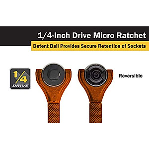 Titan 11322 1/4-Inch Drive x 4-Inch 90-Tooth Swivel Head Micro Ratchet - Orange