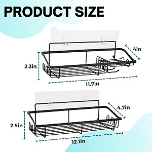 KeFanta Shower Caddy Organizer, Black Shower Shelves, Adhesive Shampoo Holder for Inside Shower Walls, 2 Pack