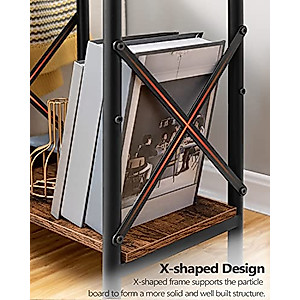 ALLOSWELL Small Side Table, End Table with Storage Shelf, 14.6 x 10.6 x 19.9 Inches, Nightstand X-Shaped Design, Bedside Table, Steel Frame, Living Room, Bedroom, Easy Assembly, Rustic Brown ETHR2801