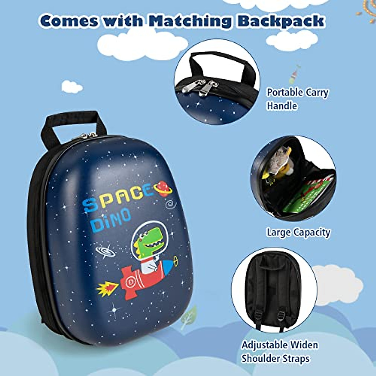 Olakids Kids Luggage Set, 16’’ Carry on Suitcase and 12’’ Travel Backpack with Rolling Spinner Wheels for Boys Girls, 2 Pcs Trolley Case Gift for Children Toddlers (Space Dinosaur)