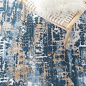 SAFAVIEH Lagoon Collection 5'5" x 7'7" Blue/Gold LGN174M Distressed Non-Shedding Living Room Bedroom Dining Home Office Area Rug