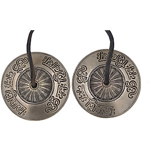 DharmaObjects Tibetan Premium Large Quality "Om Namah Shivaya" Tingsha Cymbals 3" With Pouch