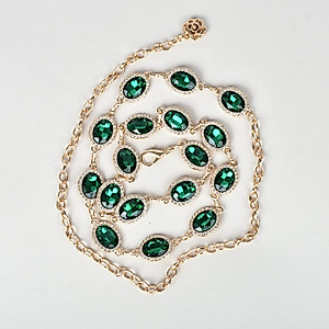 ILuvatar green glass diamond chain belt metal diamond belt women's dress metal belt women's western style belt women's belt oval decoration