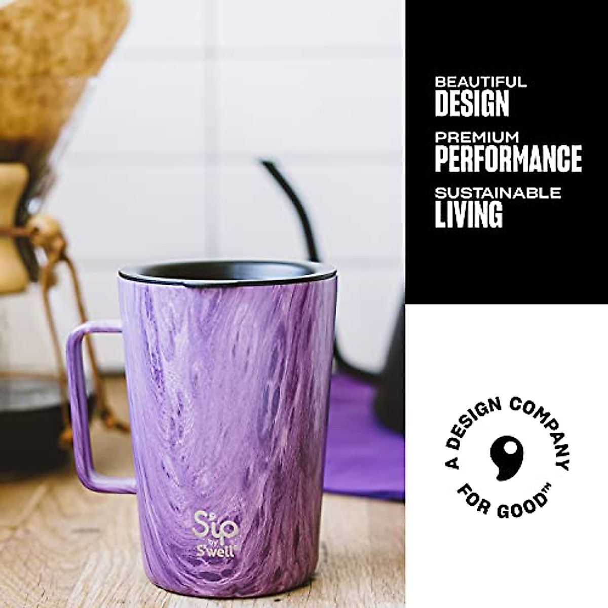 S'well S'ip Stainless Steel Takeaway Tumbler - 15 Oz - Grape Grove - Double-Walled Vacuum-Insulated Keeps Drinks Cold for 10 Hours and Hot for 2 - with No Condensation - BPA-Free Travel Mug