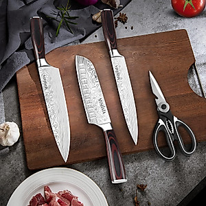 MOSFiATA Knife Set-21Pcs Kitchen Knife Set with Knife Holder & Sharpener, German High Carbon Stainless Steel Chef knife set with Handle colored wood