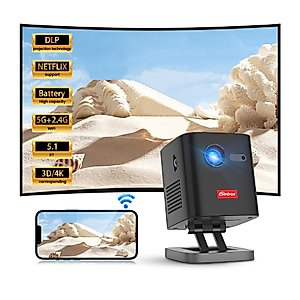 Mini Projector with Android TV,iSinbox DLP Portable Projector,1080P Netflix 3D Support,12000L Projector with Wifi and Bluetooth,Rechargeable Battery,HIFI Speaker,4K Projector for Phone/HDMI/USB