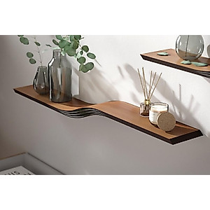 EXCELLE Floating Shelf Wall Mounted, Walnut Hanging Floating Shelves, Wall Shelf Curved, Wooden Oak Bracketless Shelves, Wavy Bookshelf Geometric (Ash,116 Centimeters)