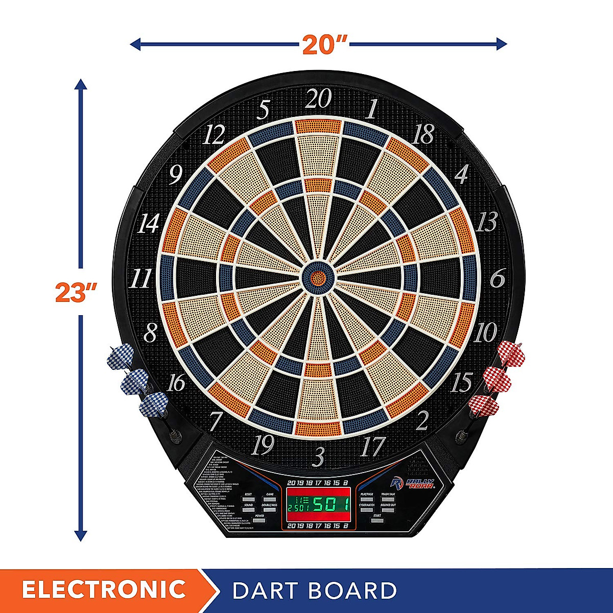 Rally and Roar 15.5" Electronic Dartboard w/Built in Scorer, 20 Game Modes and 6 Soft Tip Darts