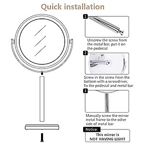 Cheftick Double Sided 1X & 10X Magnifying Makeup Mirror, Tabletop Magnified Vanity Mirror with 360 Degree Swivel for Bathroom or Bedroom, Transparent