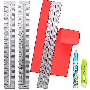 3 Pcs Metal Paper Tearing Ruler Craft Ruler Stainless Steel Deckle Edge Ruler Paper Ripper Tool Irregular Edges Measuring Tool with Water Pen for School Scrapbook